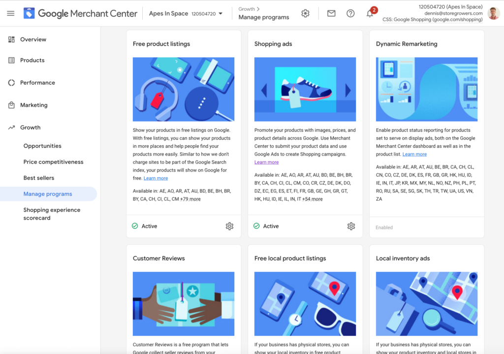 The Quick Guide To Google Merchant Center Programs - Store Growers